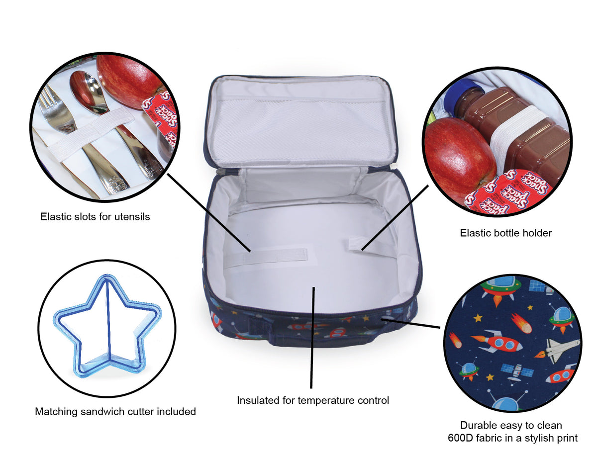 Kids Insulated Soft Lunch Box for School - Outer Space & Rocket Ships ...